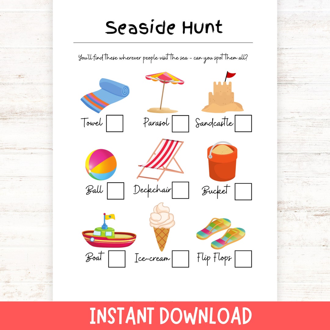 Seaside Treasure Hunt | Printable Beach I Spy Game for Summer Holidays ...