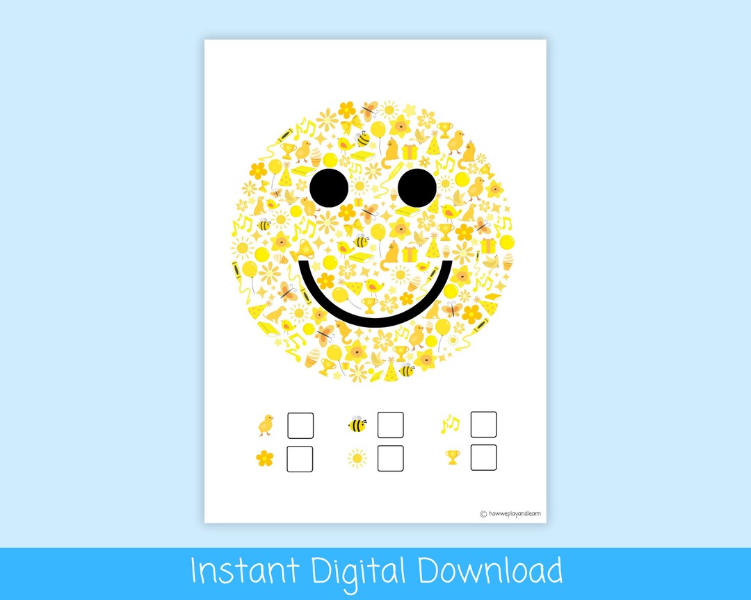 Happy I-spy Activity | Smiley Smiling Face Emoji Worksheet | Emotions ...