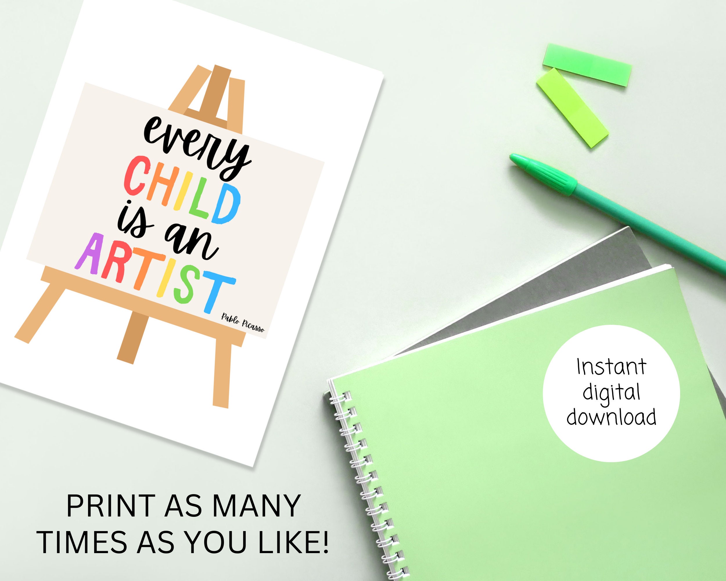 Every Child is an Artist Poster | Instant Download | Rainbow Picasso ...