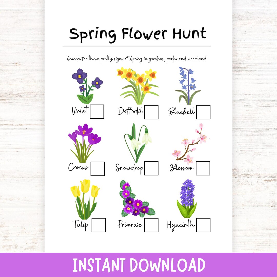 Spring Flower Scavenger Hunt | Kids' Spring I Spy Game (instant ...