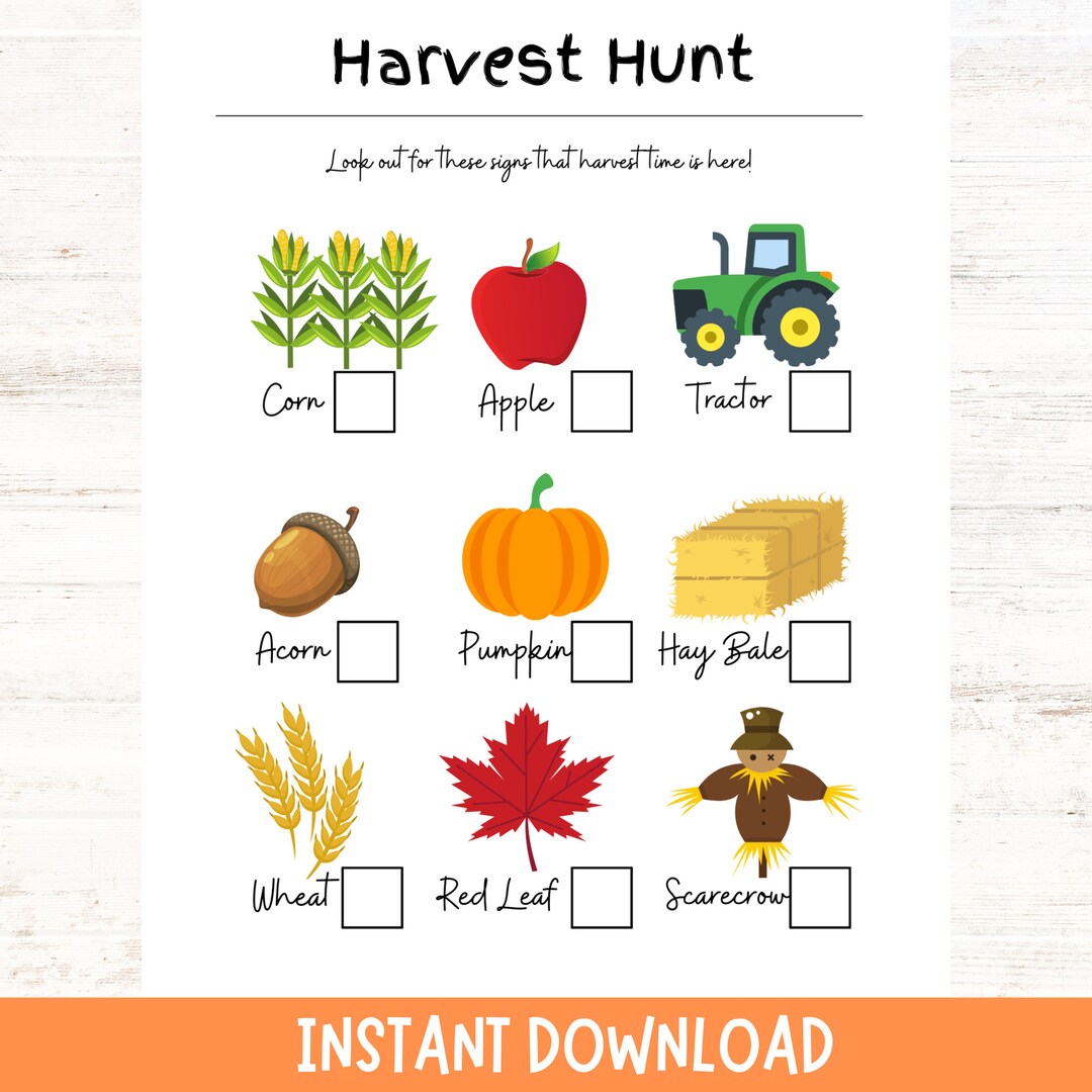 Harvest Hunt Printable for Kids | Outdoors Farm Harvest Scavenger Hunt ...
