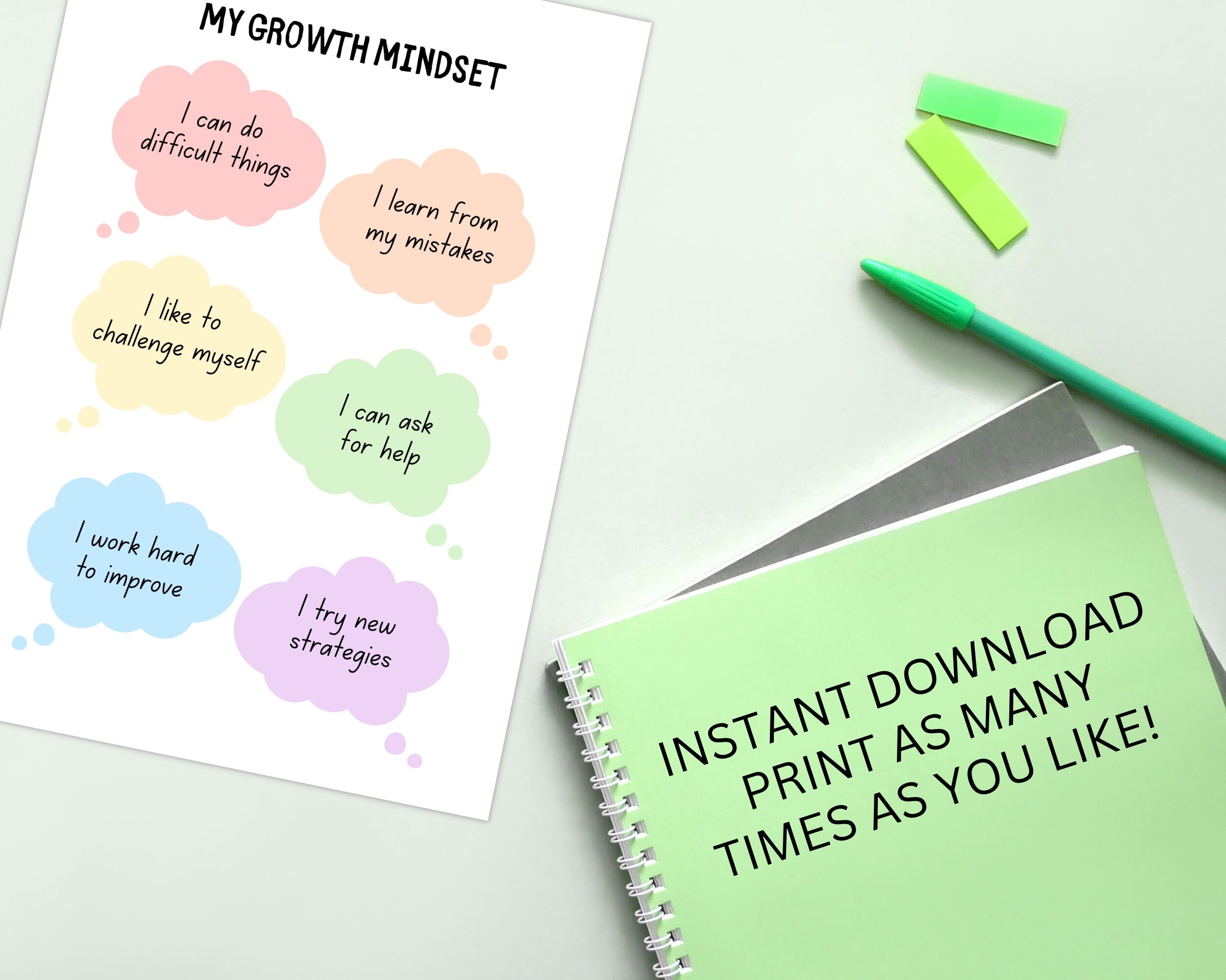 Growth Mindset Posters | Colourful Positive Affirmations in Thought ...