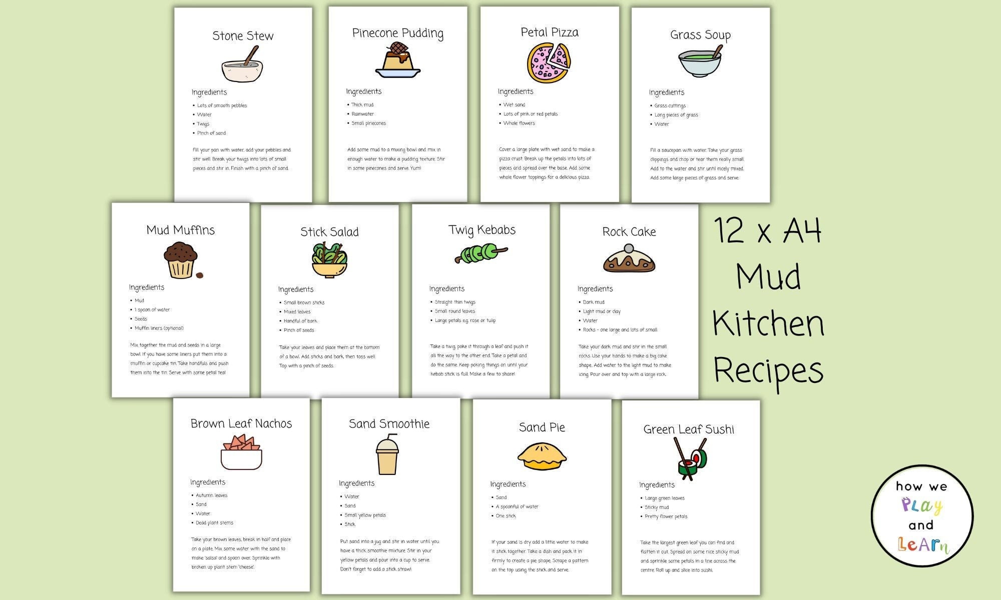 12 x Mud Kitchen Recipe Posters Printable PDF Ideal for | Etsy