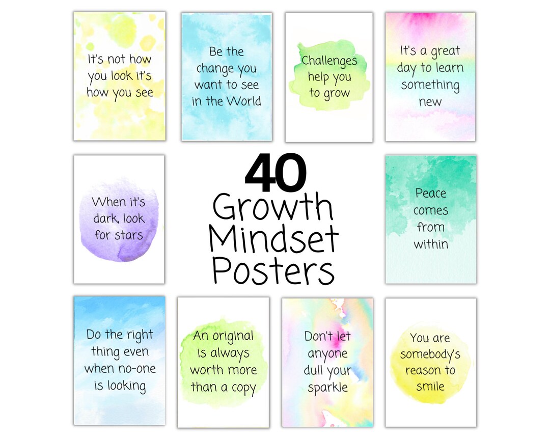 40 X Growth Mindset Posters | Mindful Quotes With Watercolour ...