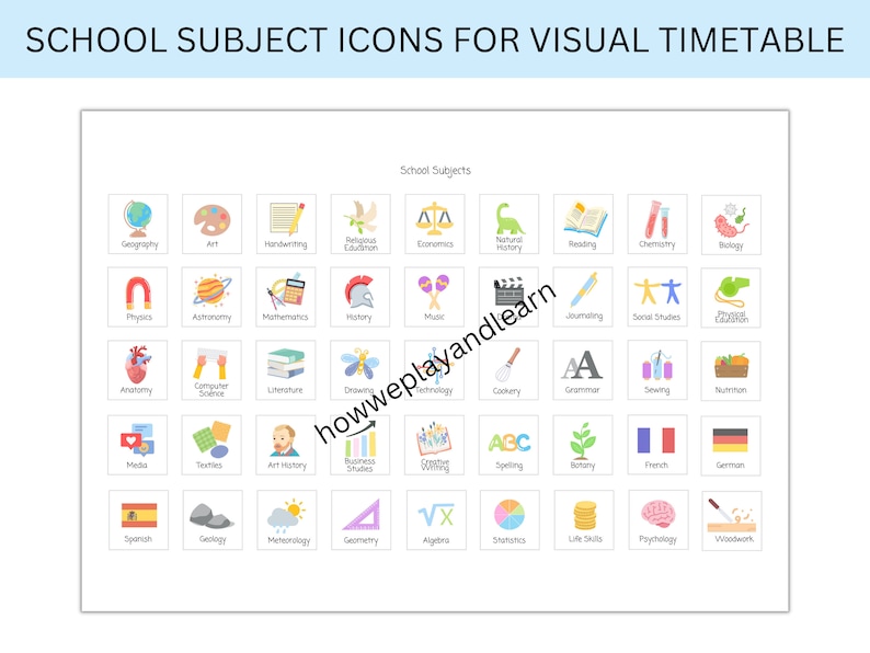 School Subject Icons for Kids Weekly Planner | Visual Timetable Routine ...