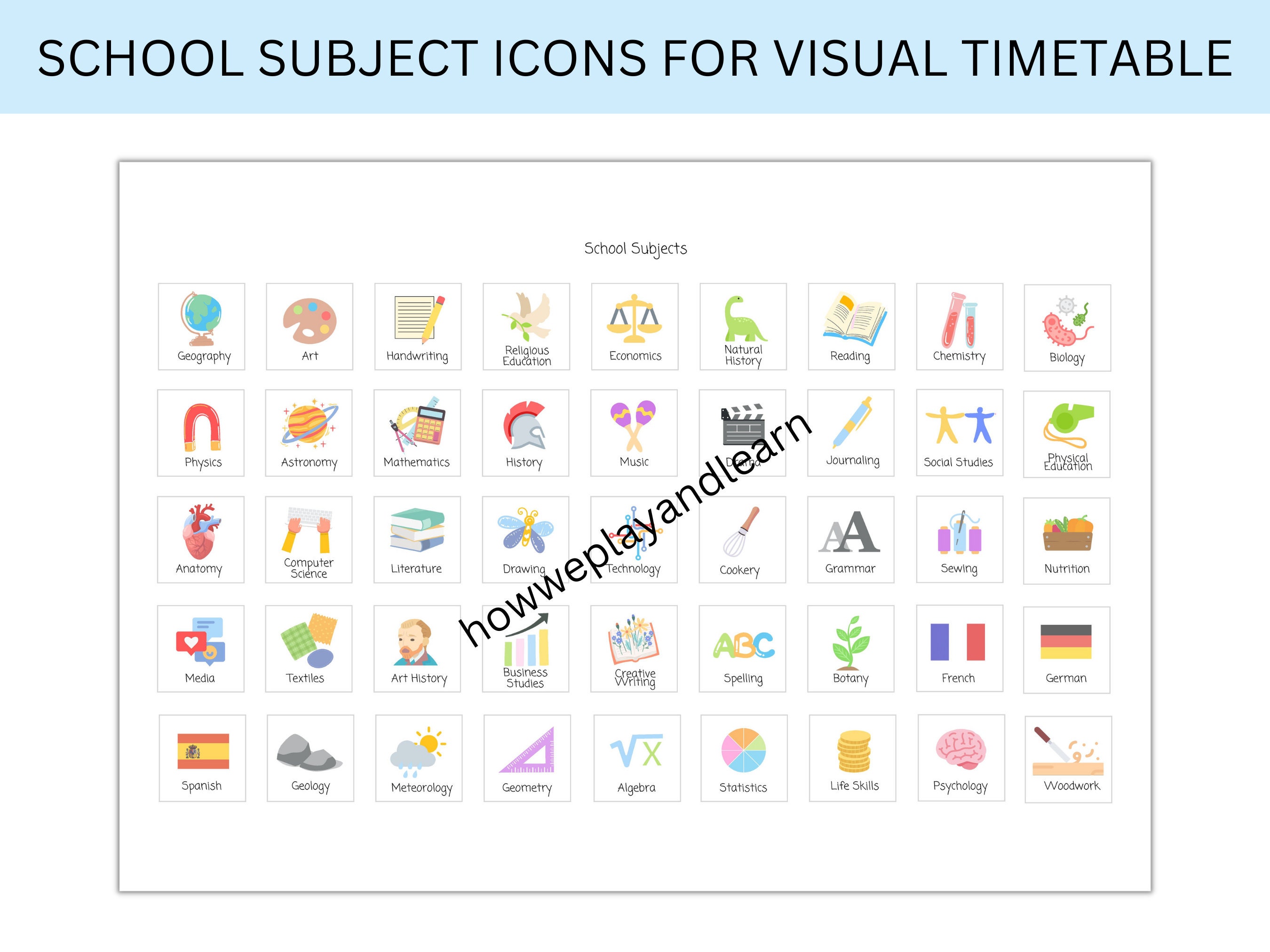 School Subject Icons for Kids Weekly Planner | Visual Timetable Routine ...