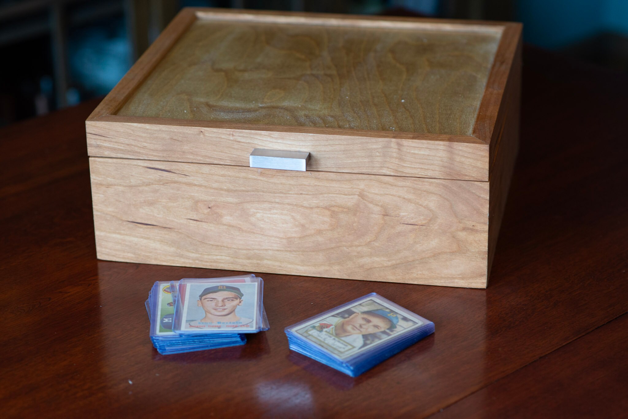 Top Loader Storage and Display Box - Solid Cherry Wood Box for Sports ...