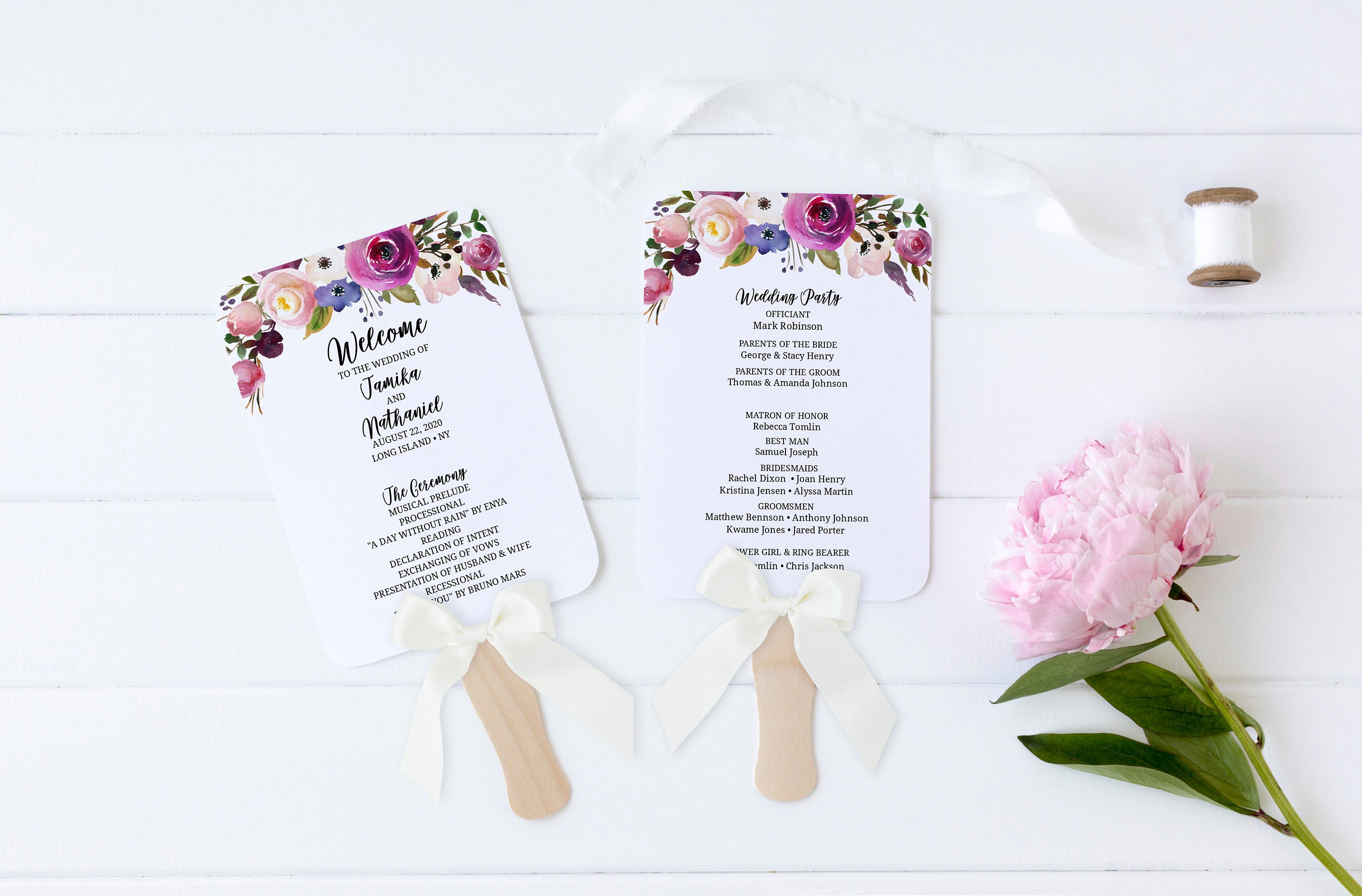 Lavender Plum Blush Floral Program Fan DIY Editable Program | Etsy