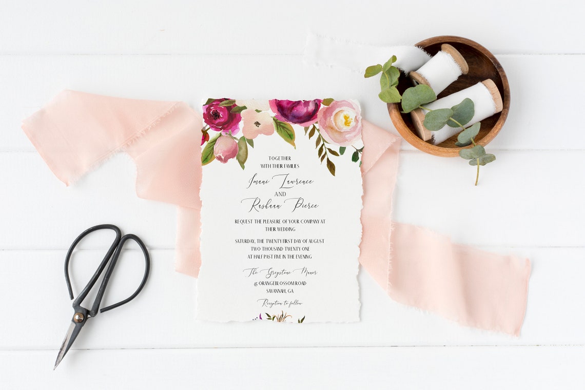 Blush Pink Floral Wedding Invitation Set Pink Wedding - Etsy