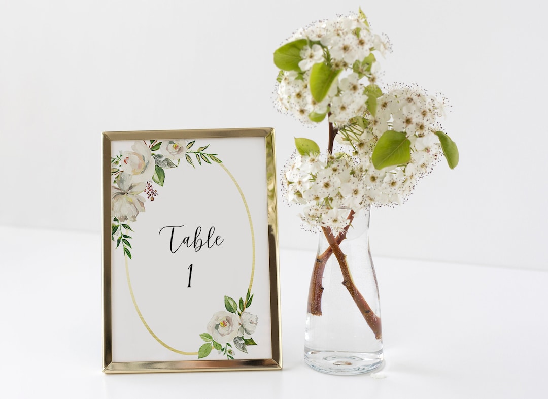 White Florals With Gold Frame Wedding Table Numbers Table Numbers for ...