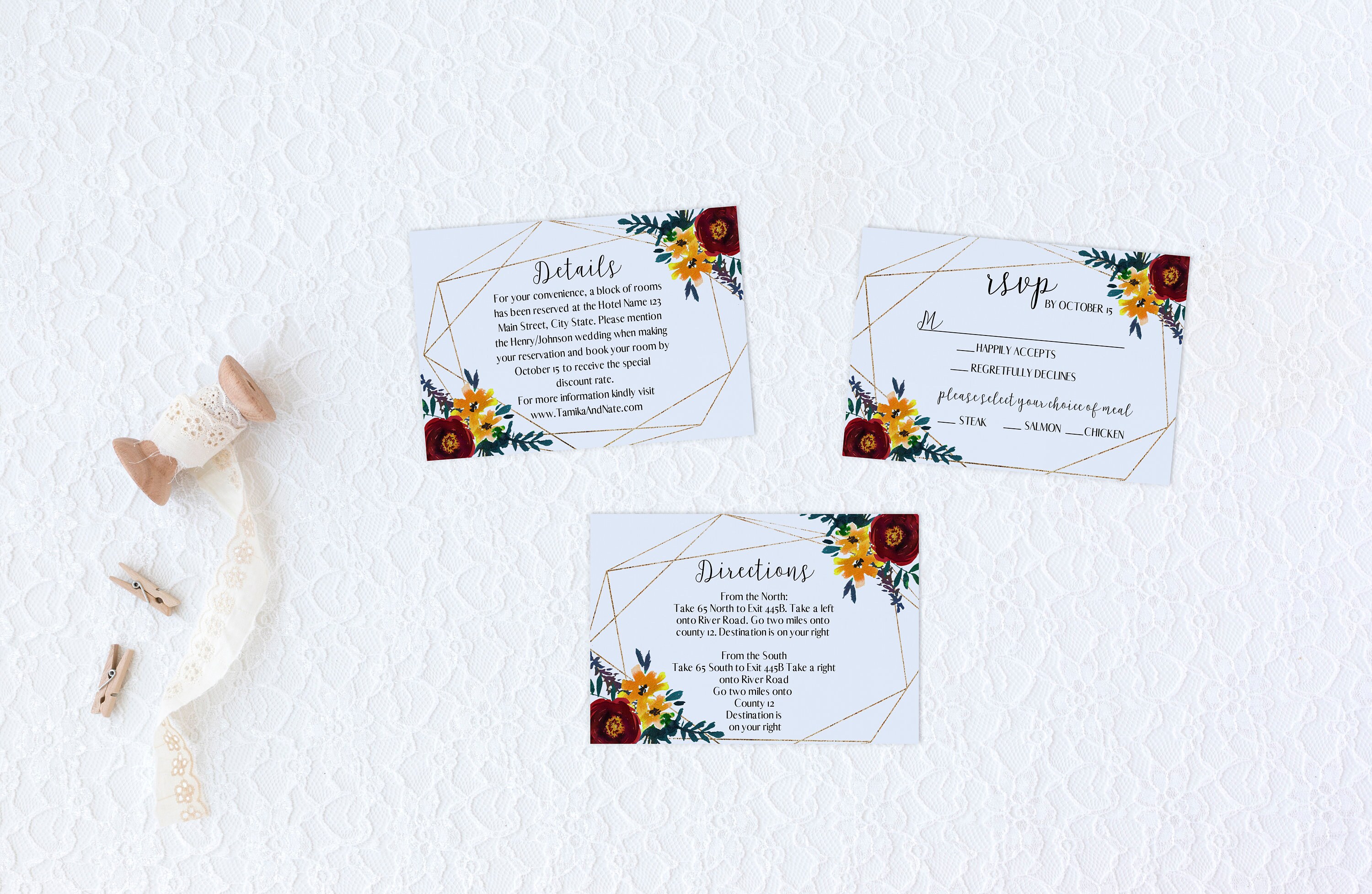 Gold Geometric Frame Wedding Invitation Set Editable Rustic | Etsy