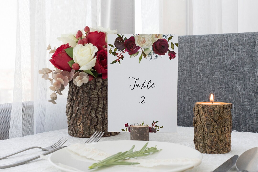 Burgundy and Cream Table Numbers Winter Christmas Wedding or Party ...