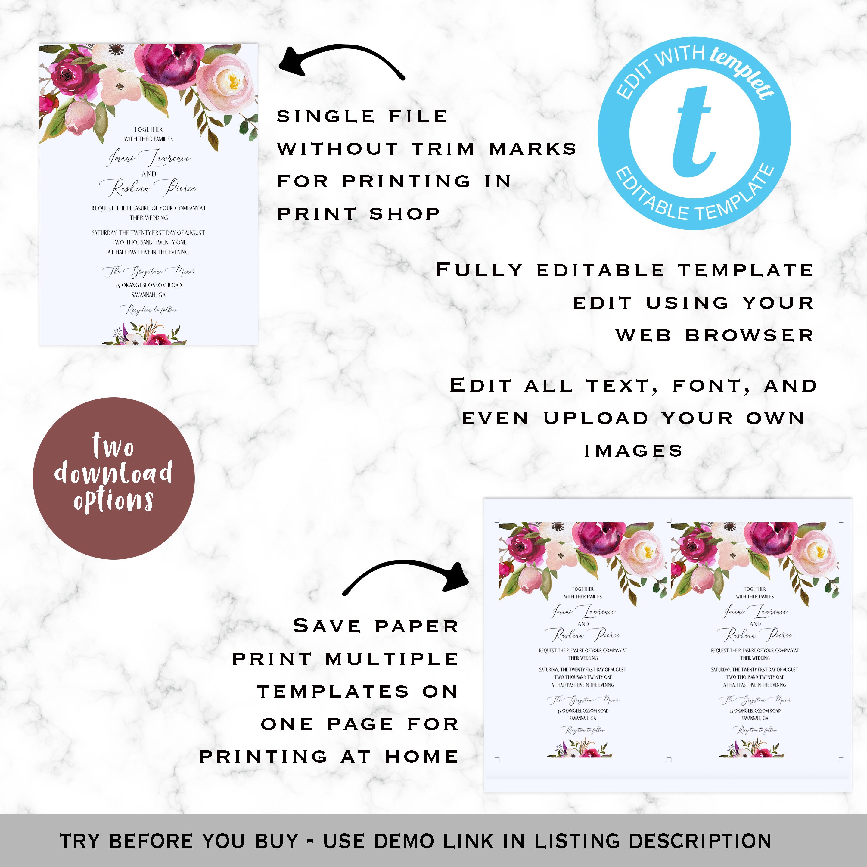Blush Pink Floral Wedding Invitation Set Pink Wedding - Etsy
