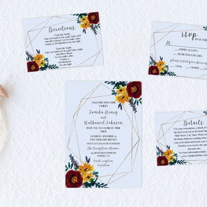 Gold Geometric Frame Wedding Invitation Set Editable Rustic - Etsy