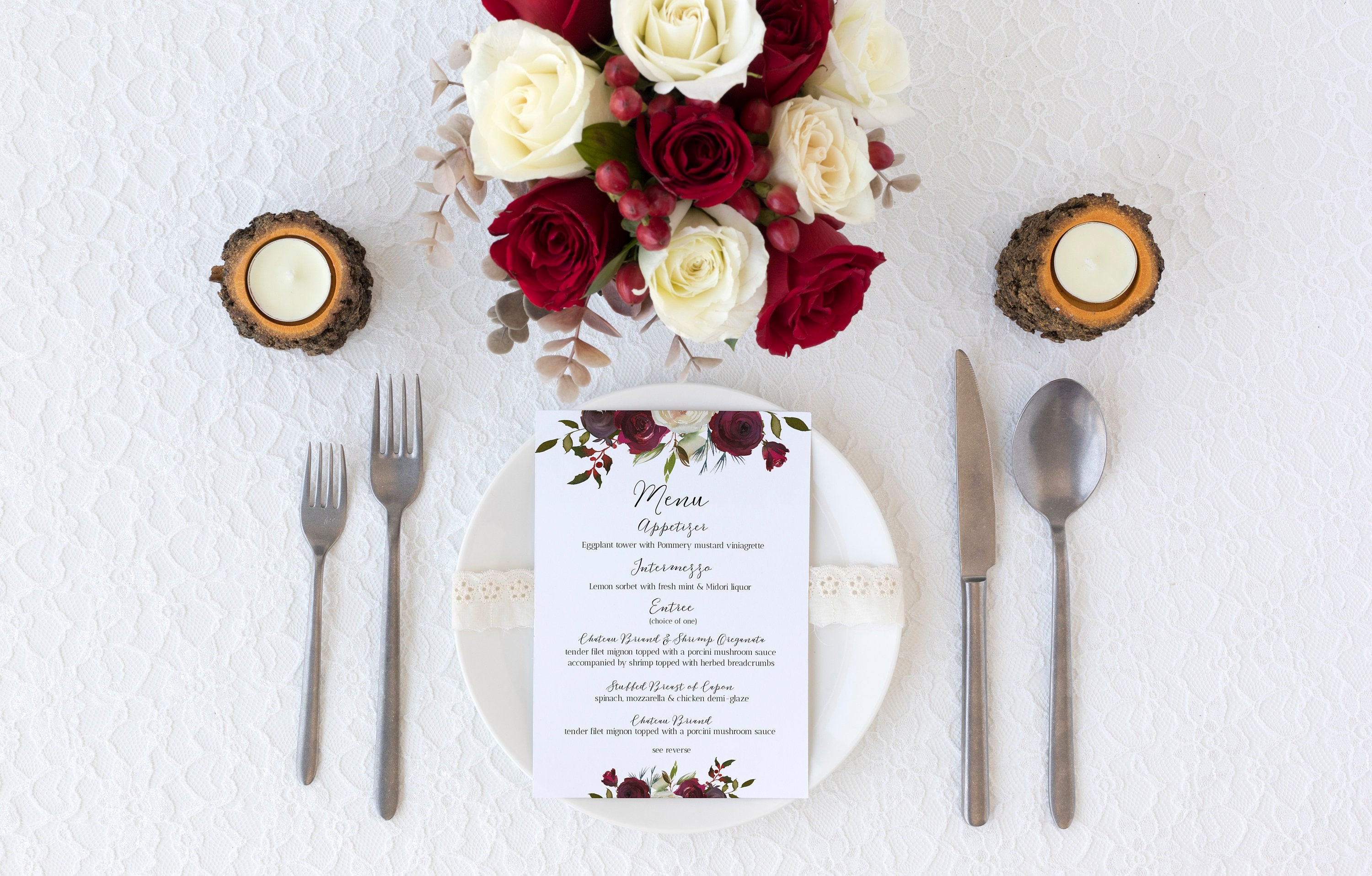 Burgundy and Cream Menu Templates Bridal Shower Wedding - Etsy