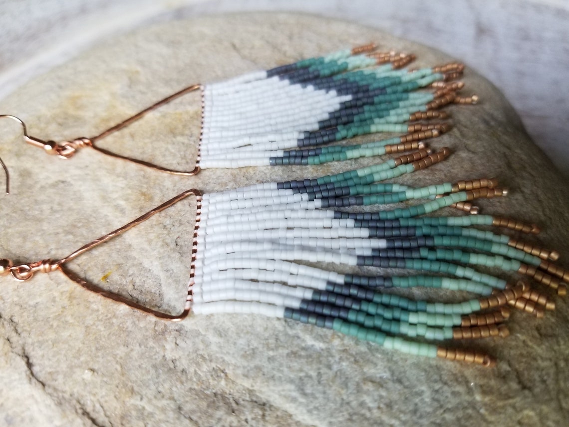 Sunkissed Ocean Wave Woven Seed Beaded Fringe Earrings | Etsy