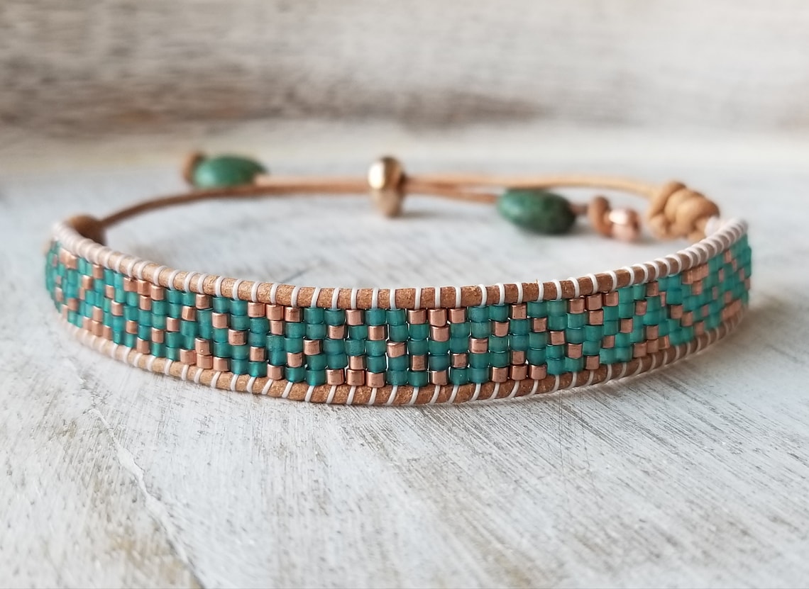 Genuine Turquoise Native American Handwoven Beaded Bracelet - Etsy
