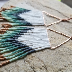 Sunkissed Ocean Wave Woven Seed Beaded Fringe Earrings Dangling From ...
