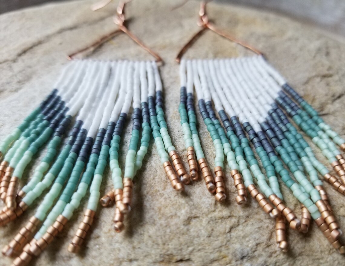 Sunkissed Ocean Wave Woven Seed Beaded Fringe Earrings | Etsy