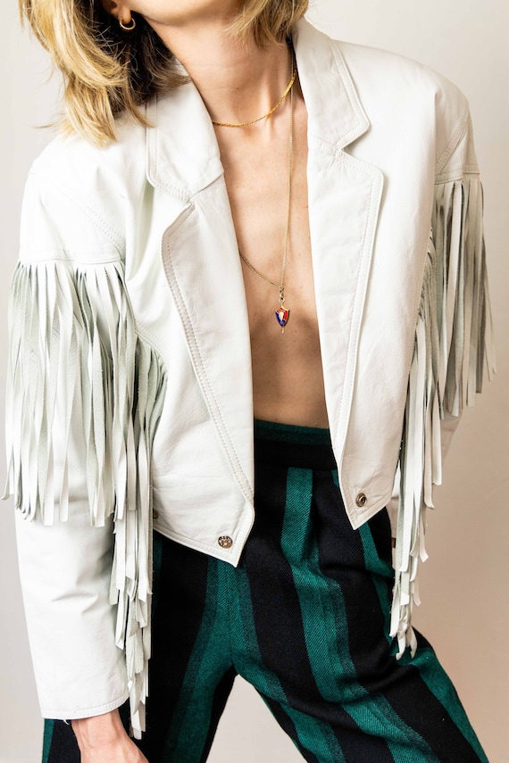 white fringe leather jacket - Gem