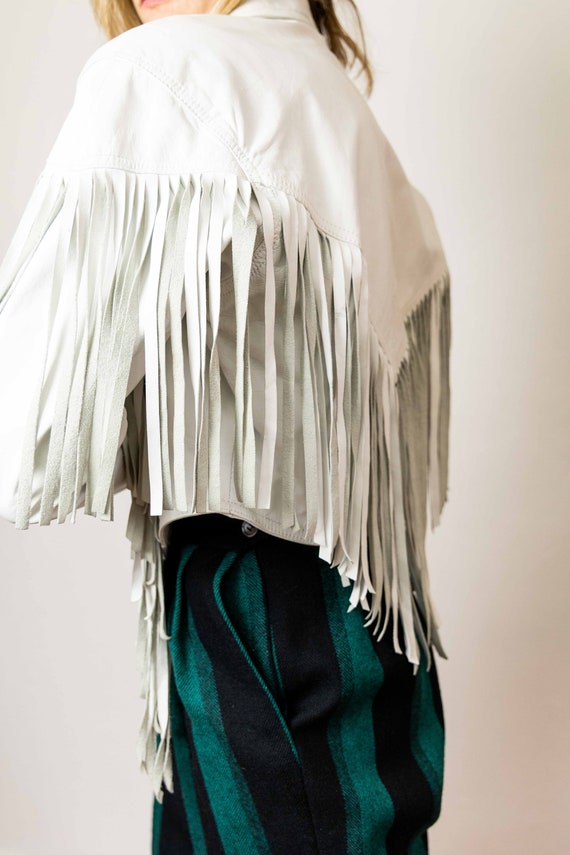 Soft Matte White Leather & Fringe Rock Jacket - Gem