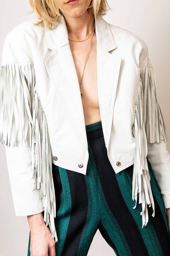 Soft Matte White Leather & Fringe Rock Jacket - Gem