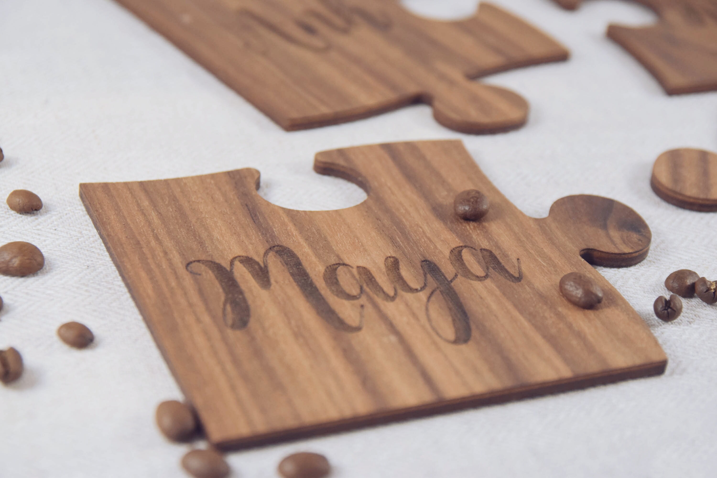 Set of 4 Puzzle Piece Coffee Coasters, Family Jigsaw Puzzle Piece ...