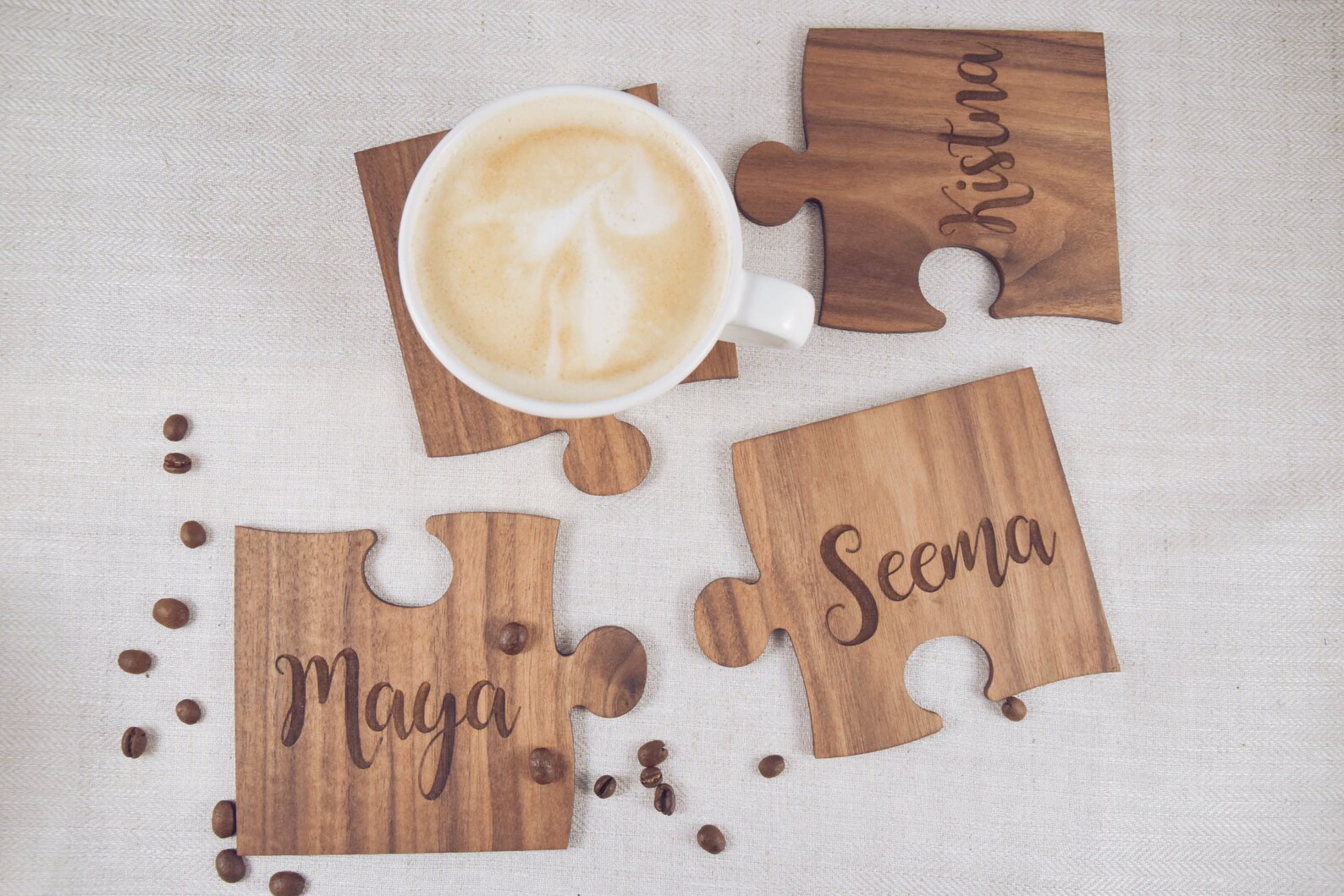 Set of 4 Puzzle Piece Coffee Coasters, Family Jigsaw Puzzle Piece ...