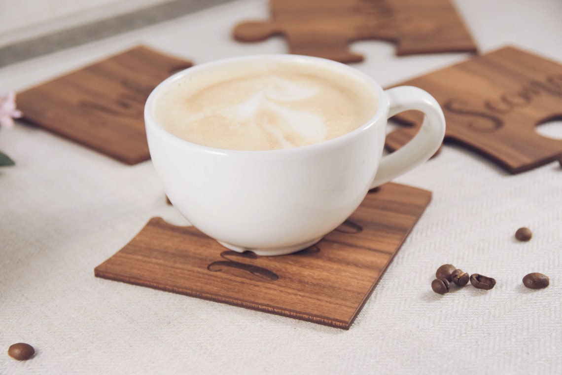 Set of 4 Puzzle Piece Coffee Coasters, Family Jigsaw Puzzle Piece ...