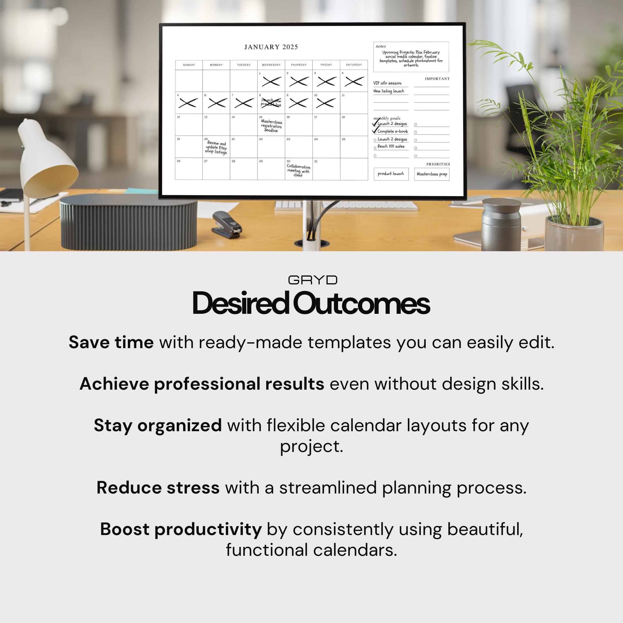 Editable 2025 Calendar Bundle | Canva Templates | Easy to Use | Digital ...