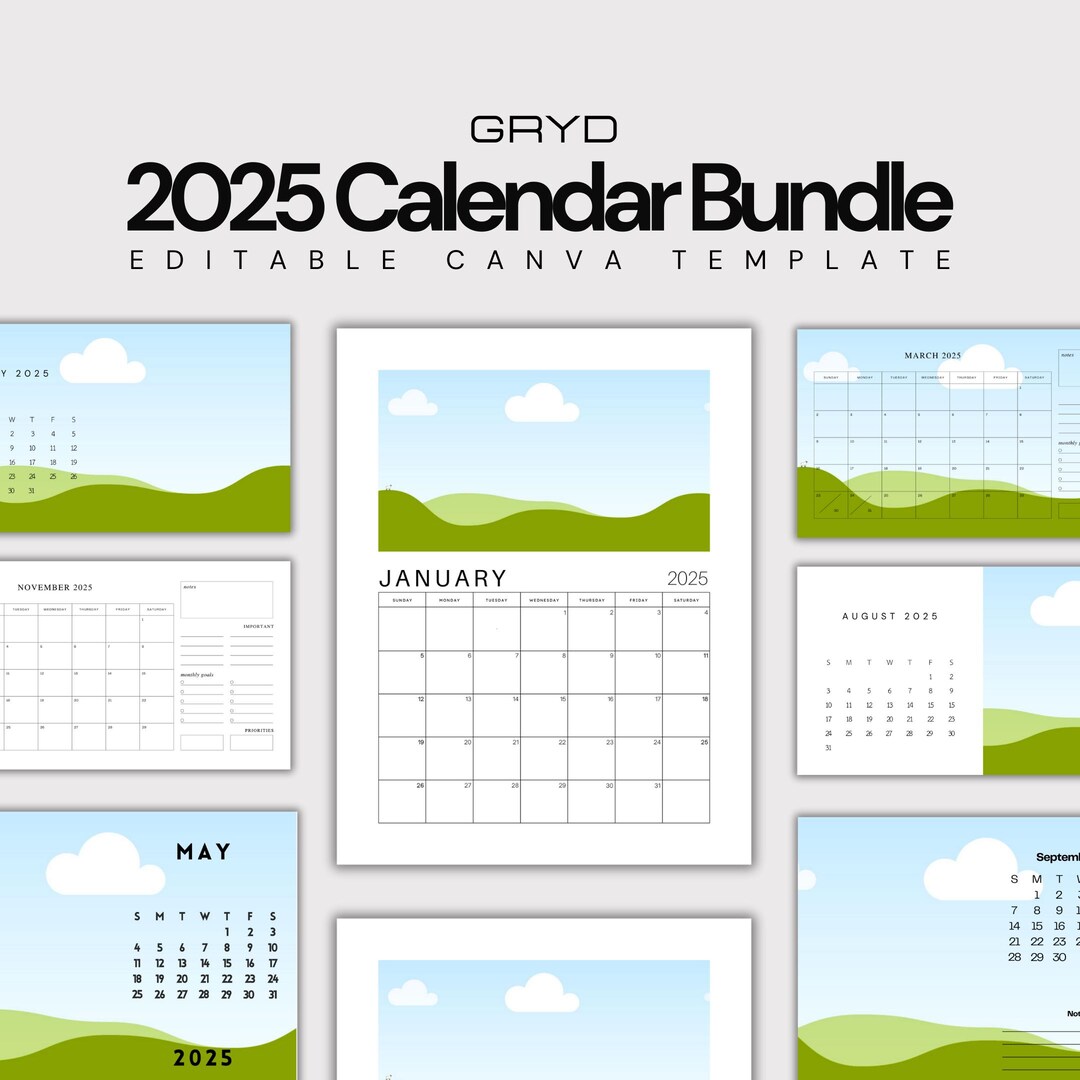 Editable 2025 Calendar Bundle | Canva Templates | Easy to Use | Digital ...