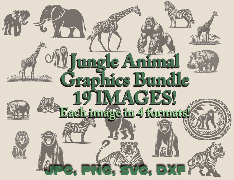 Jungle Graphic Bundle Black & White Jpg, Svg, Png, DXF Zebra, Gorilla ...