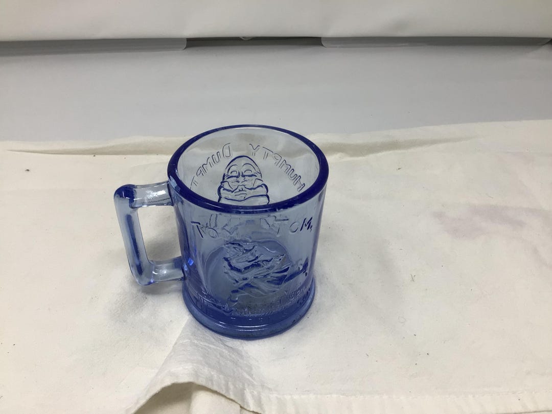 Vintage Blue Glass Nursery Rhyme Humpty Dumpty Tom Tom Child’s Mug (D3 ...