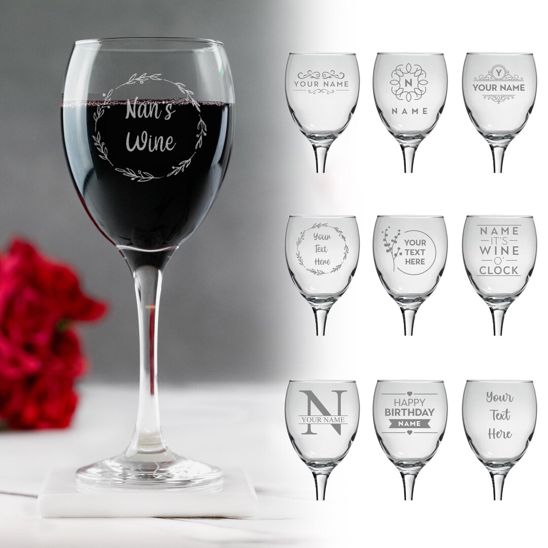 Personalised Wine Glass Laser Engraved Your Own Message Bespoke Designs ...