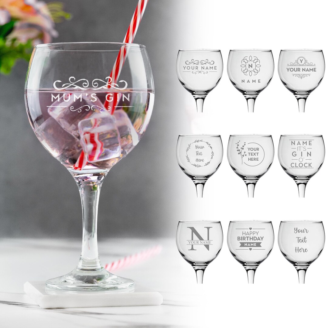 Personalised Gin Glass Laser Engraved Your Own Message Bespoke Designs ...