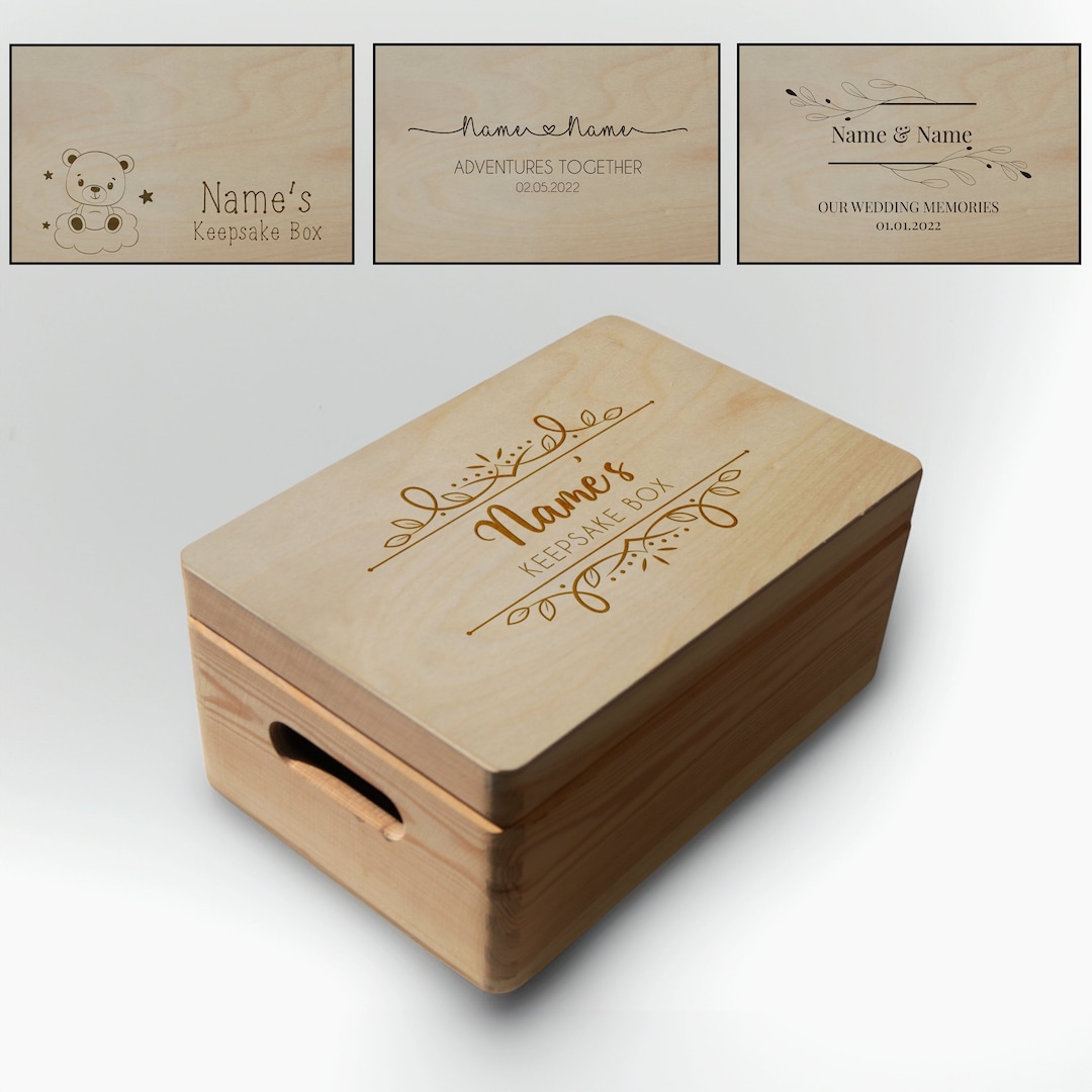Personalised Wooden Keepsake Box, Engraved Custom Memory Box Wedding ...