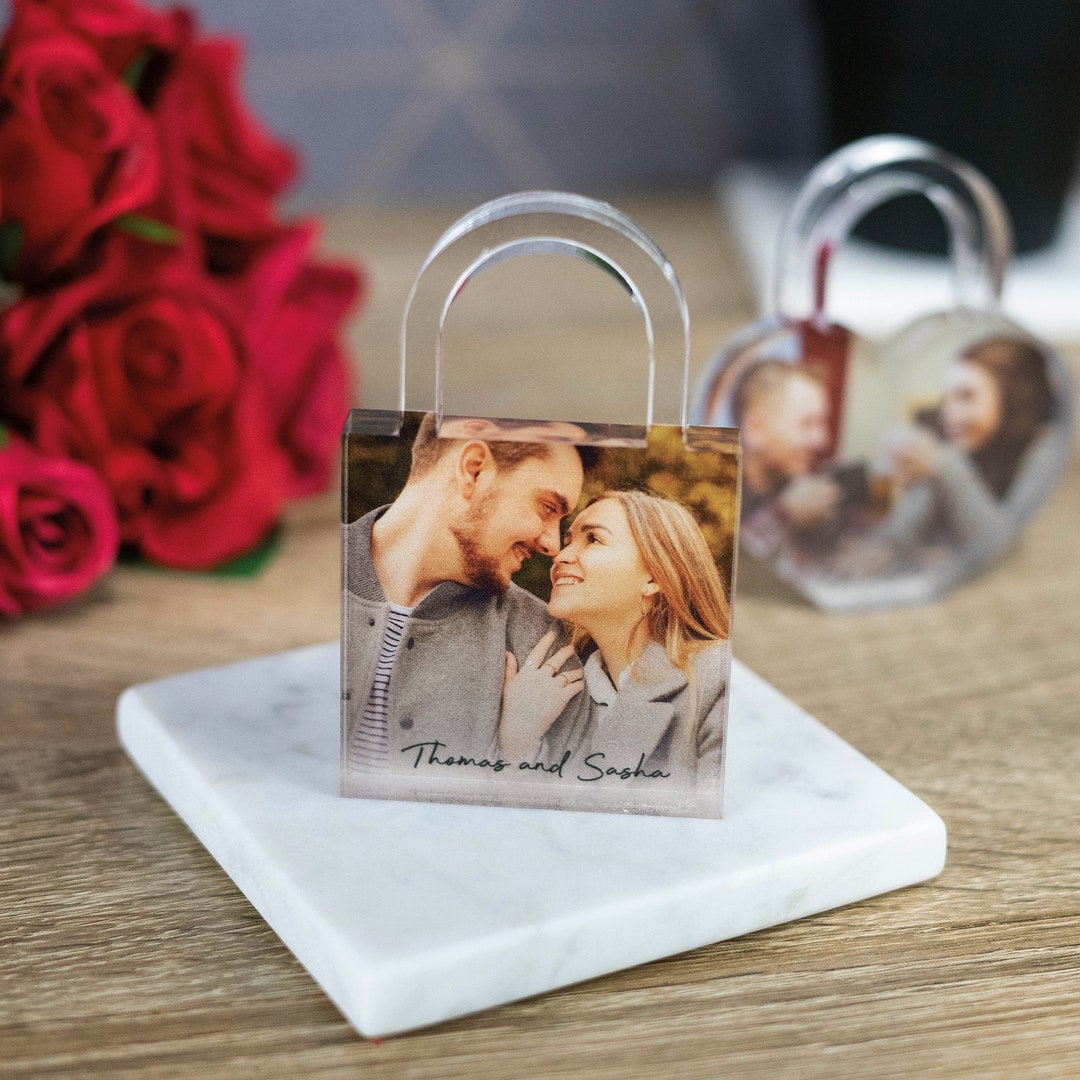 Custom Heart Photo Block Personalised Padlock Glass Effect Acrylic Your ...