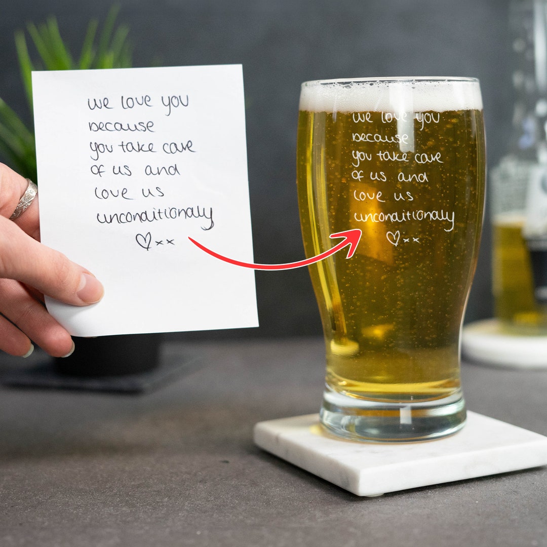 Personalised Pint Glass Custom Handwriting Engraved Any Message Glass ...