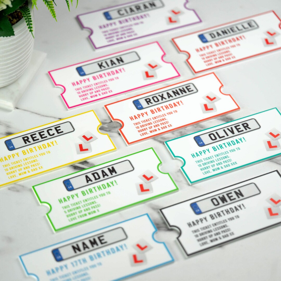 Personalised Driving Lesson Ticket Customised Number Plate Driving ...