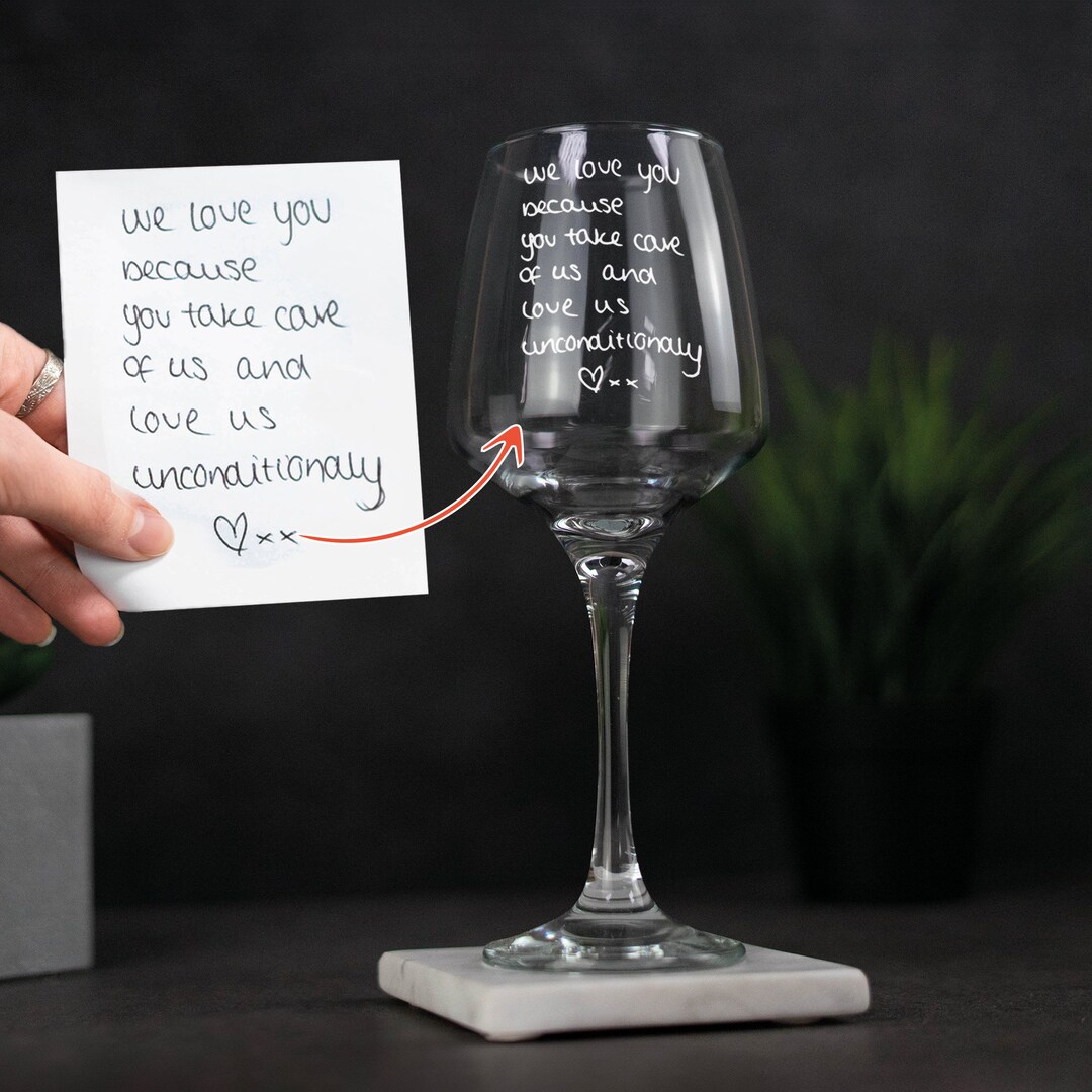 Personalised White Wine Glass Custom Handwriting Engraved Any Message ...