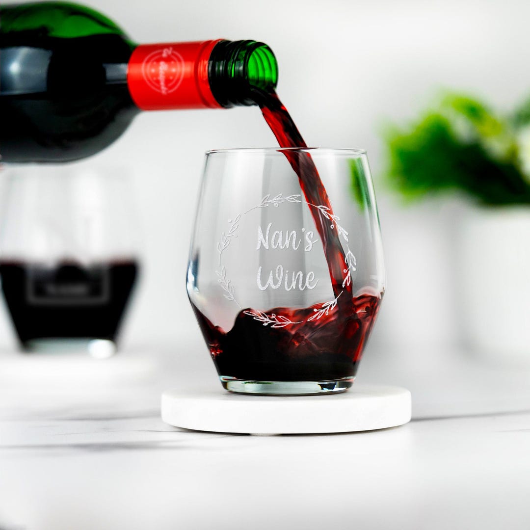 Personalised Modern Angled Stemless Wine Glass Engraved Custom ...