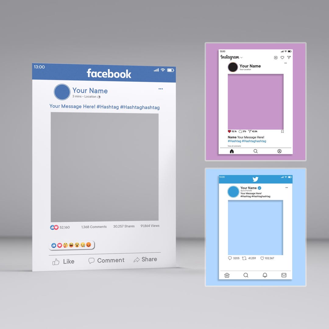 Customisable Social Media Selfie Frame Bespoke Instagram Facebook ...