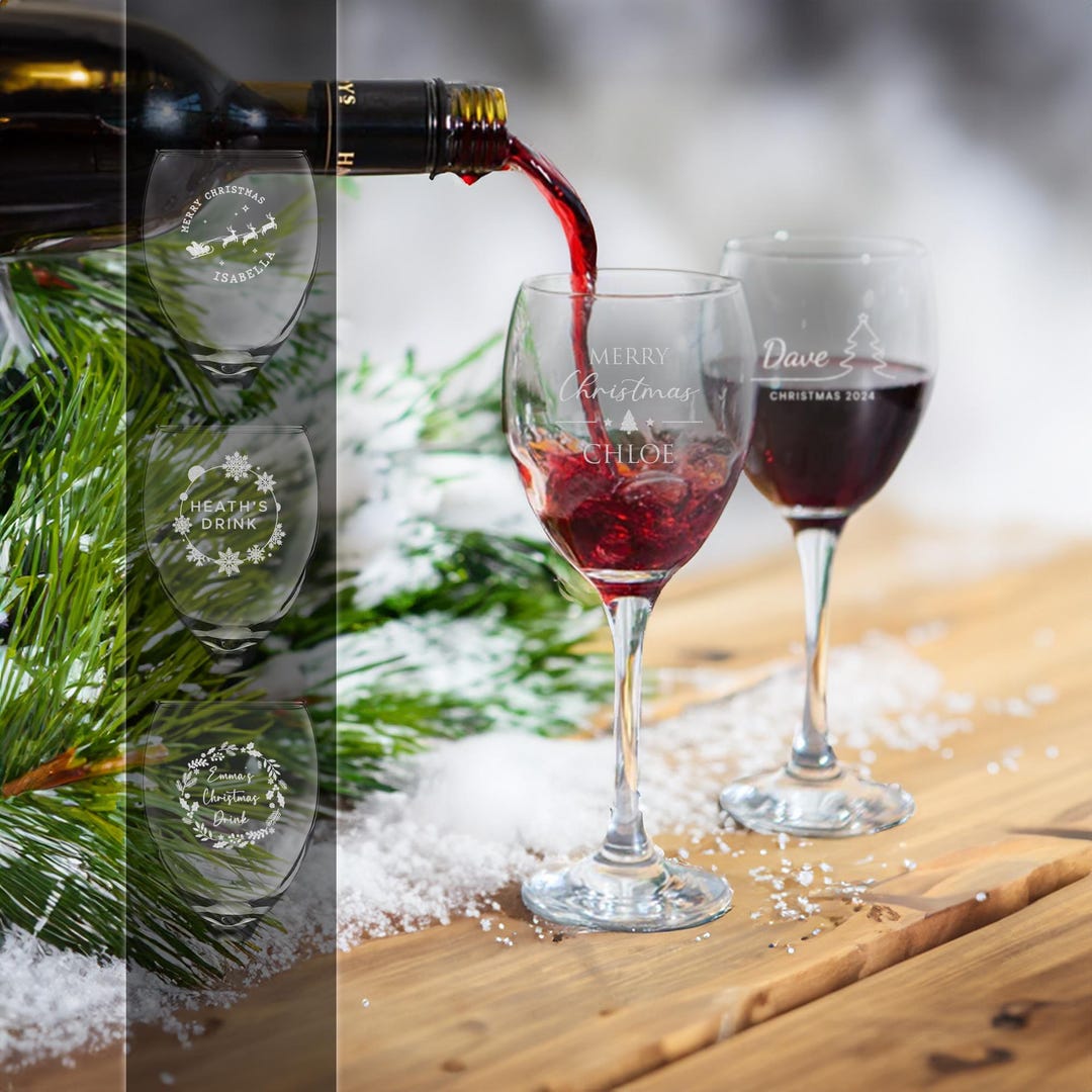 Personalised Christmas Wine Glass Engraved Custom Xmas Glassware ...