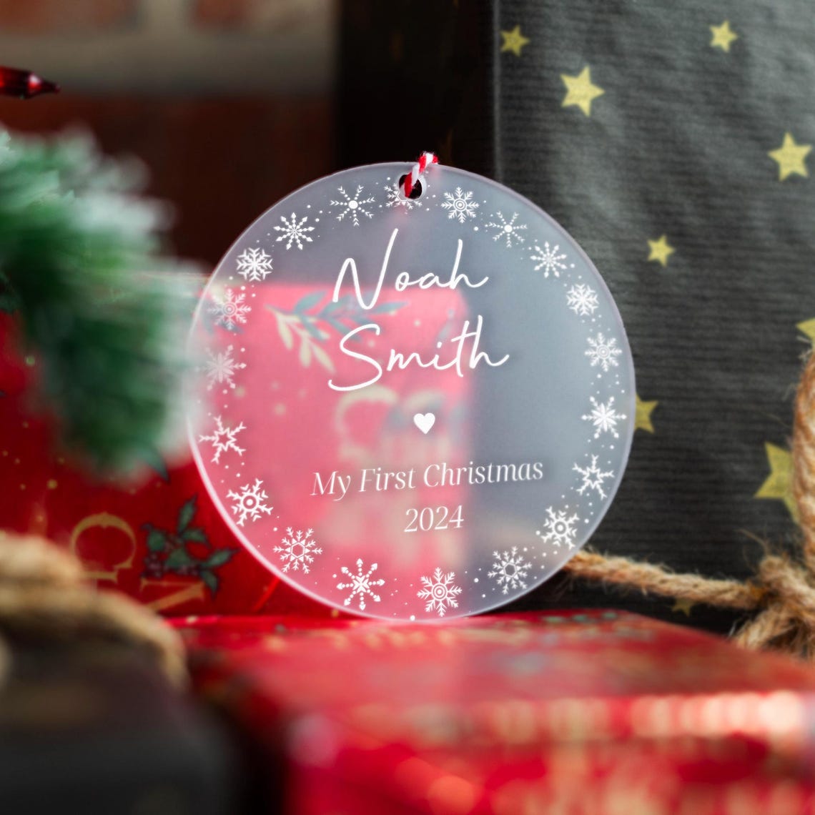 Personalised Christmas Bauble Frosted Hanging Decoration Tree Ornament ...