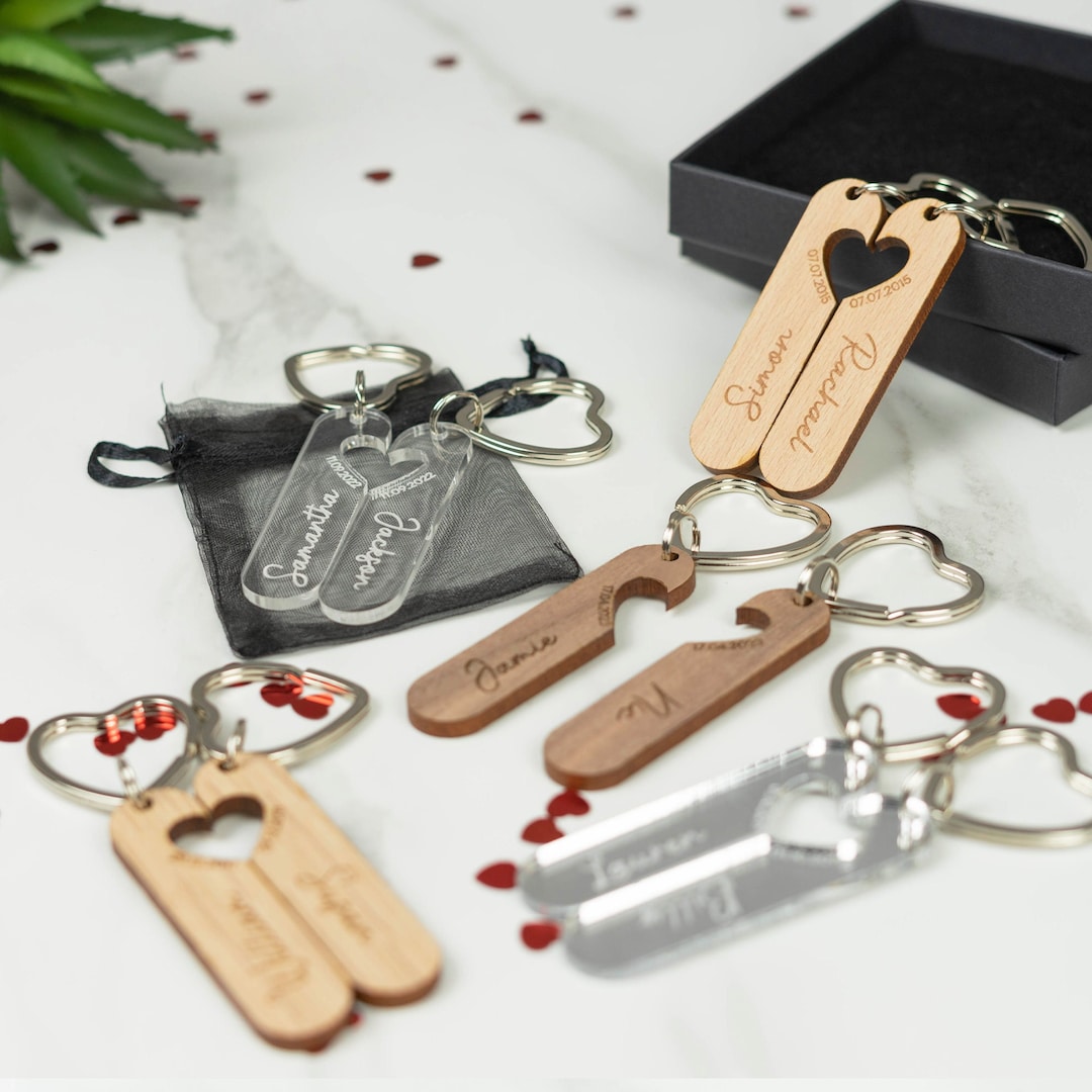 Personalised Keyring | Custom Engraved Couples Keyring Set for Keys ...
