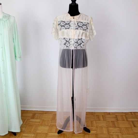 Edwardian Style Dressing Gown, Lace Satin Negligee, U… - Gem