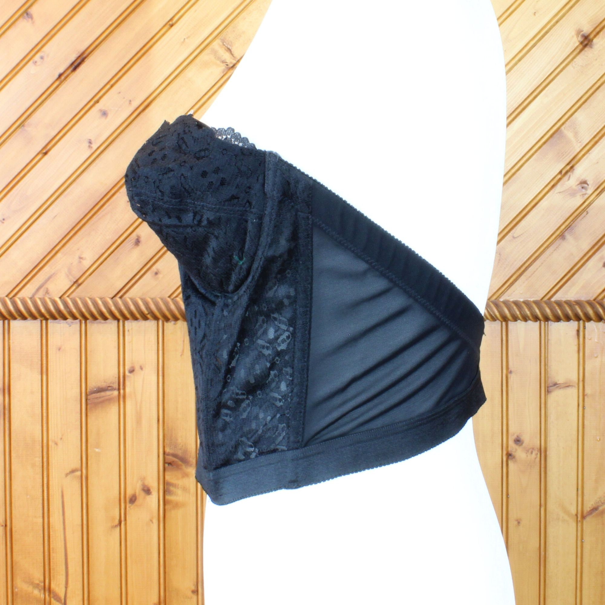 Vintage Sears Long Line Bra Lace Bustier Black Low Back Strapless 38C ...