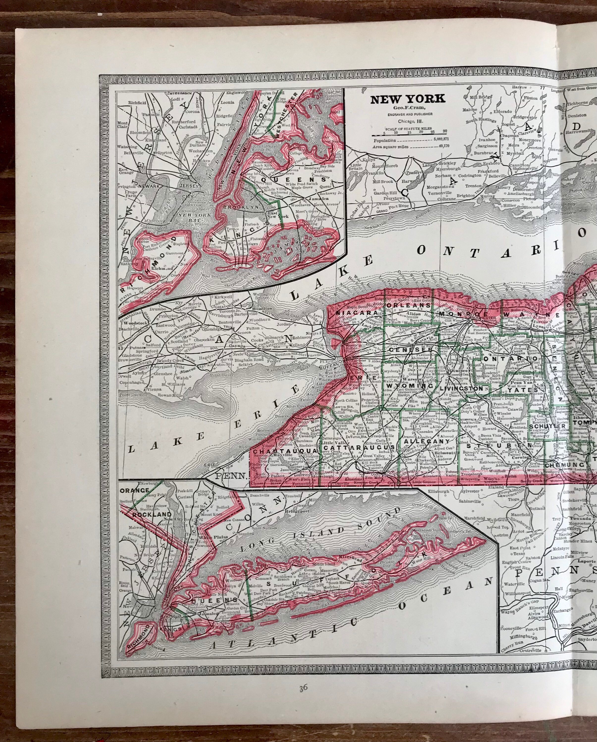 1885 Antique New York Map: the Peoples Illustrated and Descriptive ...
