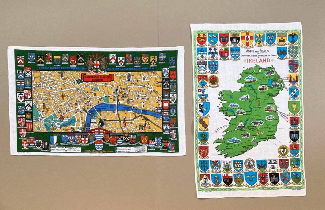 Linen Tea Towels: Historical Maps of Ireland and London - Etsy