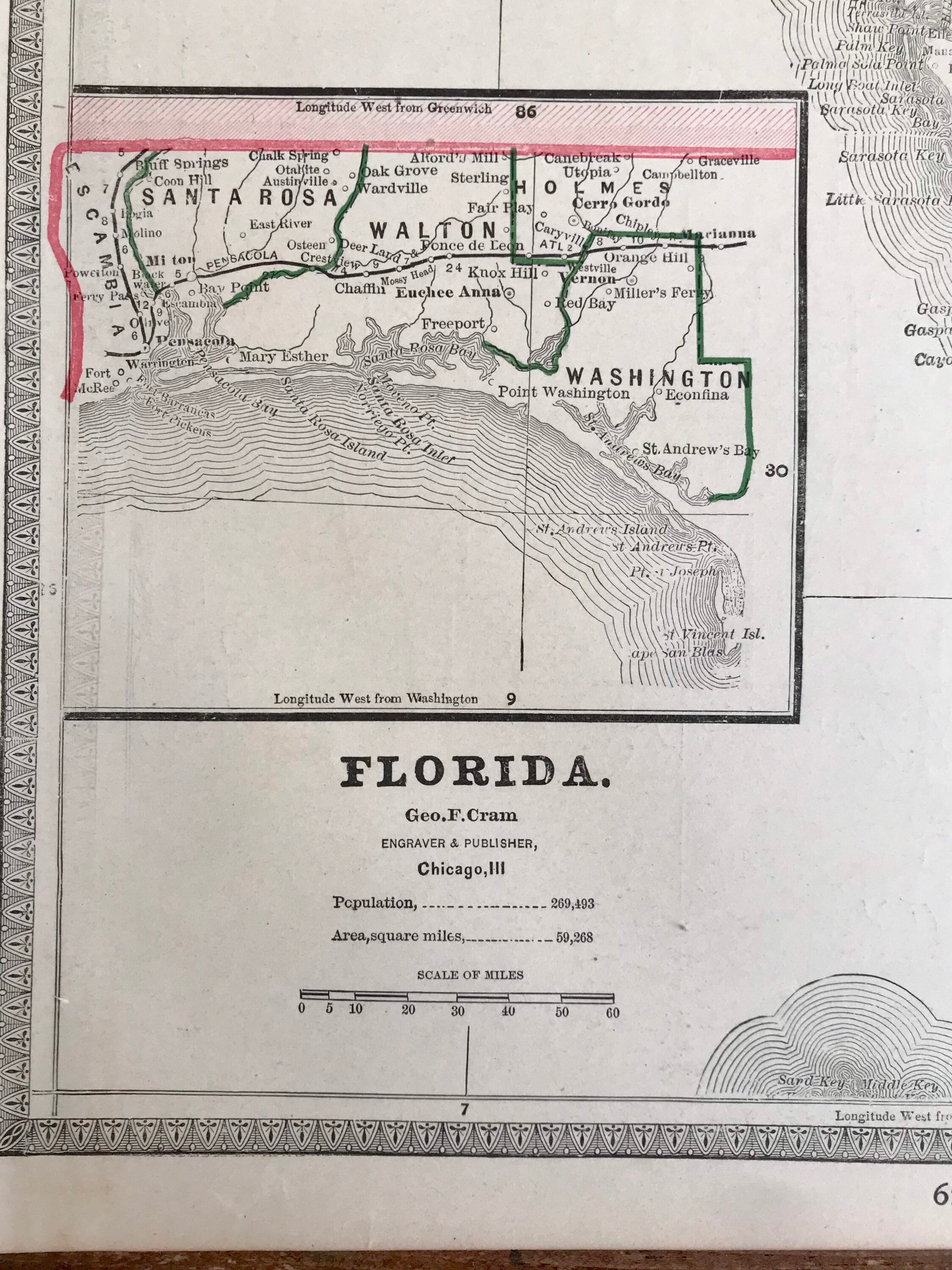 1885 Antique Florida/alabama Map: the Peoples Illustrated and ...